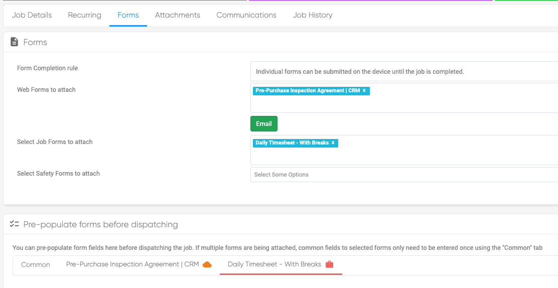 Send Webforms Straight from the Job Card | Formitize